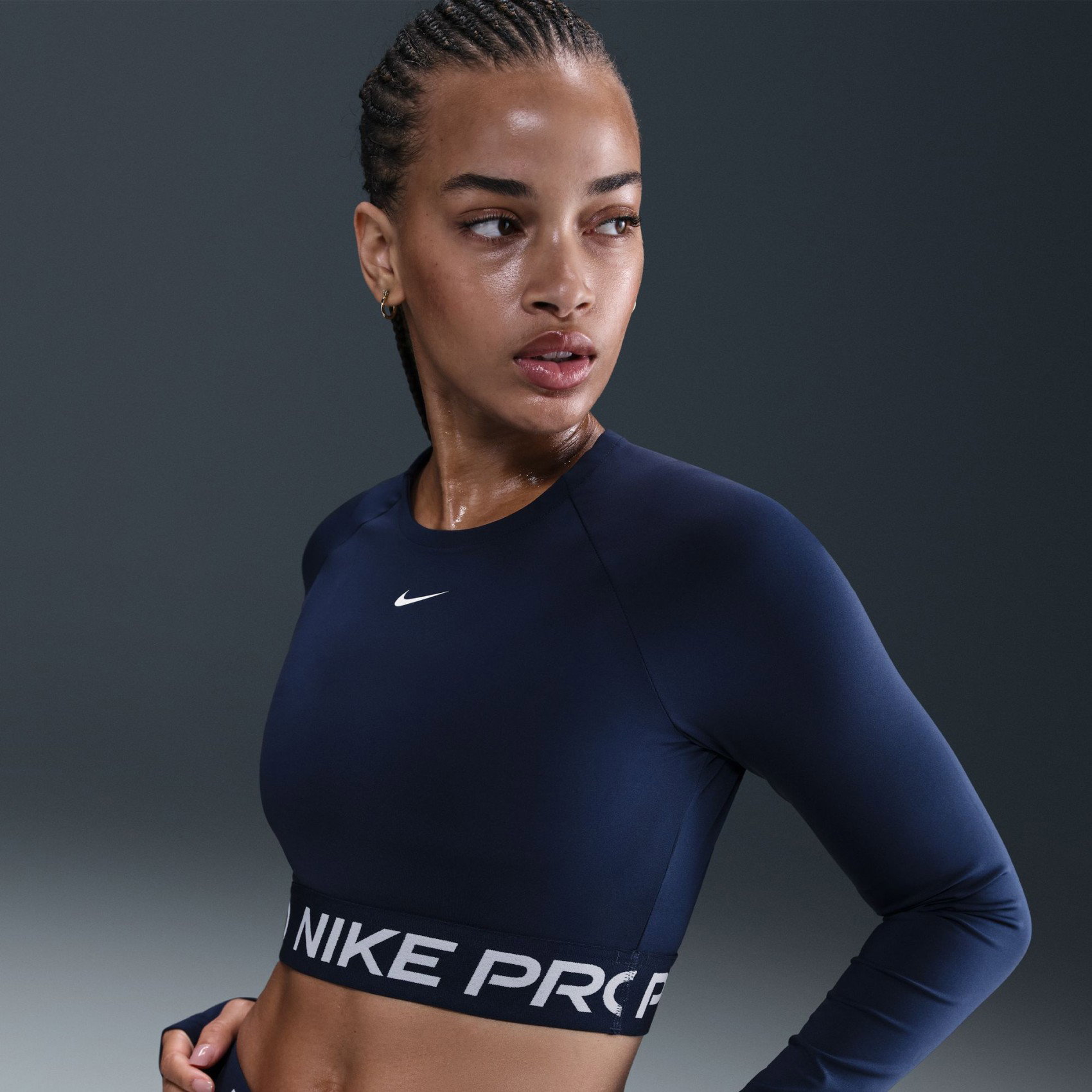 Nike Nike Pro Dri-FIT 365 Crop LS Kadın Lacivert Sweatshirt FV5484-410