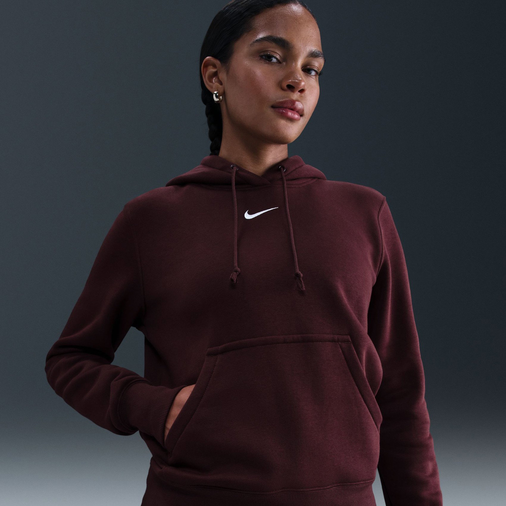 Nike Phoenix Fleece Std Po Hoodie Kadın Bordo Sweatshirt HF6839-652